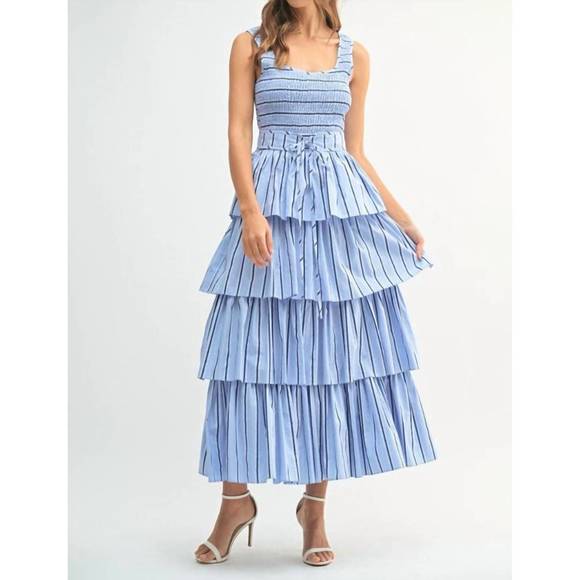 Mable | Dresses | New Mable Pin Stripe Tiered Dress In Blue | Poshmark